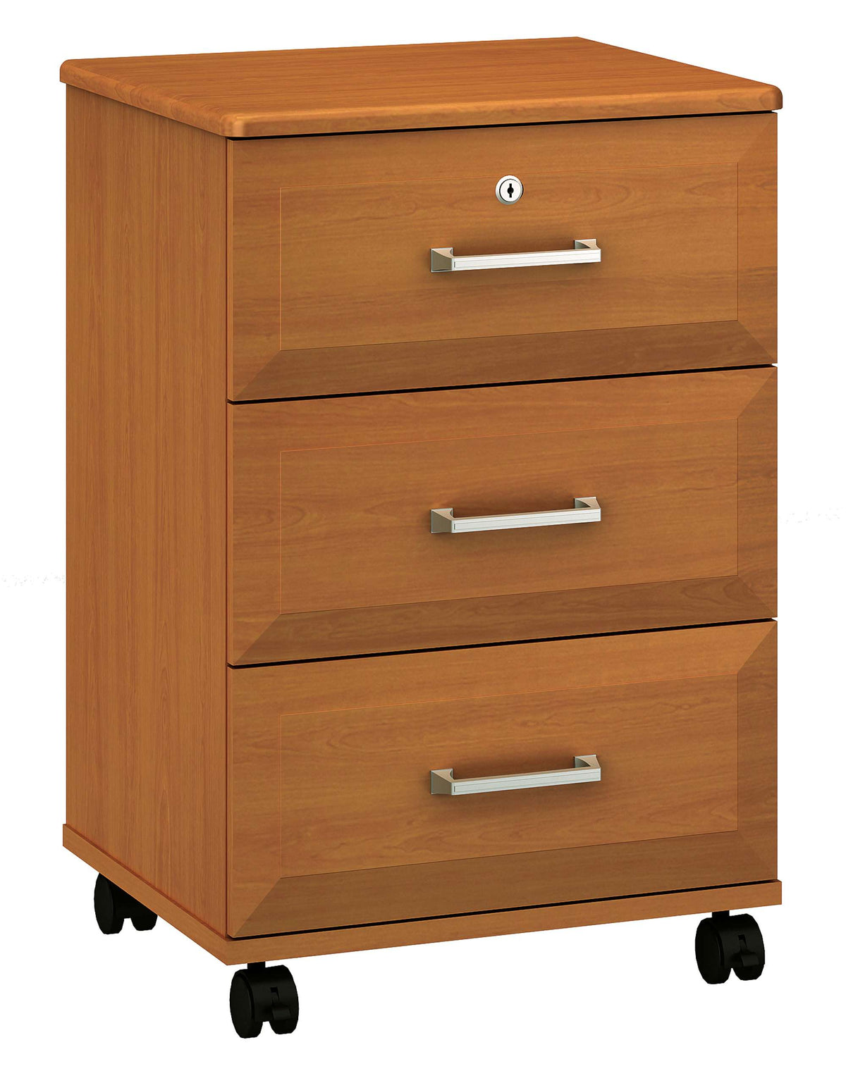 THREE DRAWER BEDSIDE CABINET WITH LOCK AND CASTERS — Hekman Contract